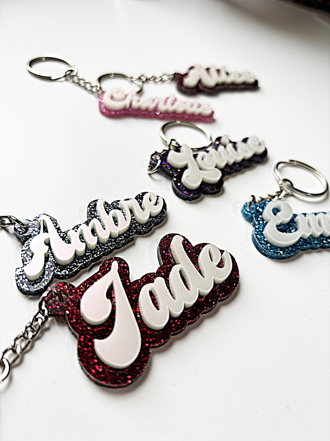 Custom Glitter Plexiglass Keychain, Keyring - Multilayer Name ...