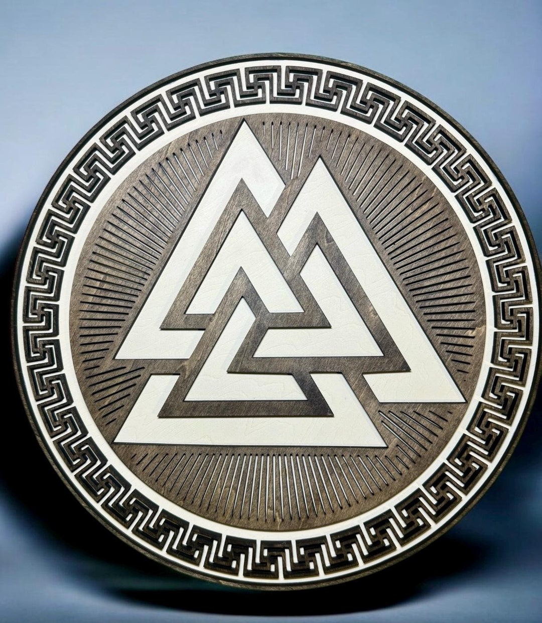 Handmade Viking Valknut Wall Art – 40 Cm Layered Wood Decor in Natural ...