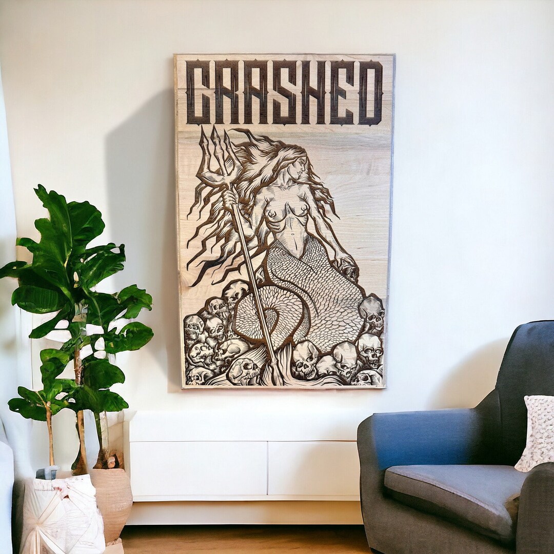 Wood Engraved Poseidon Art - Greek Mythology Wall Decor, Nautical and ...