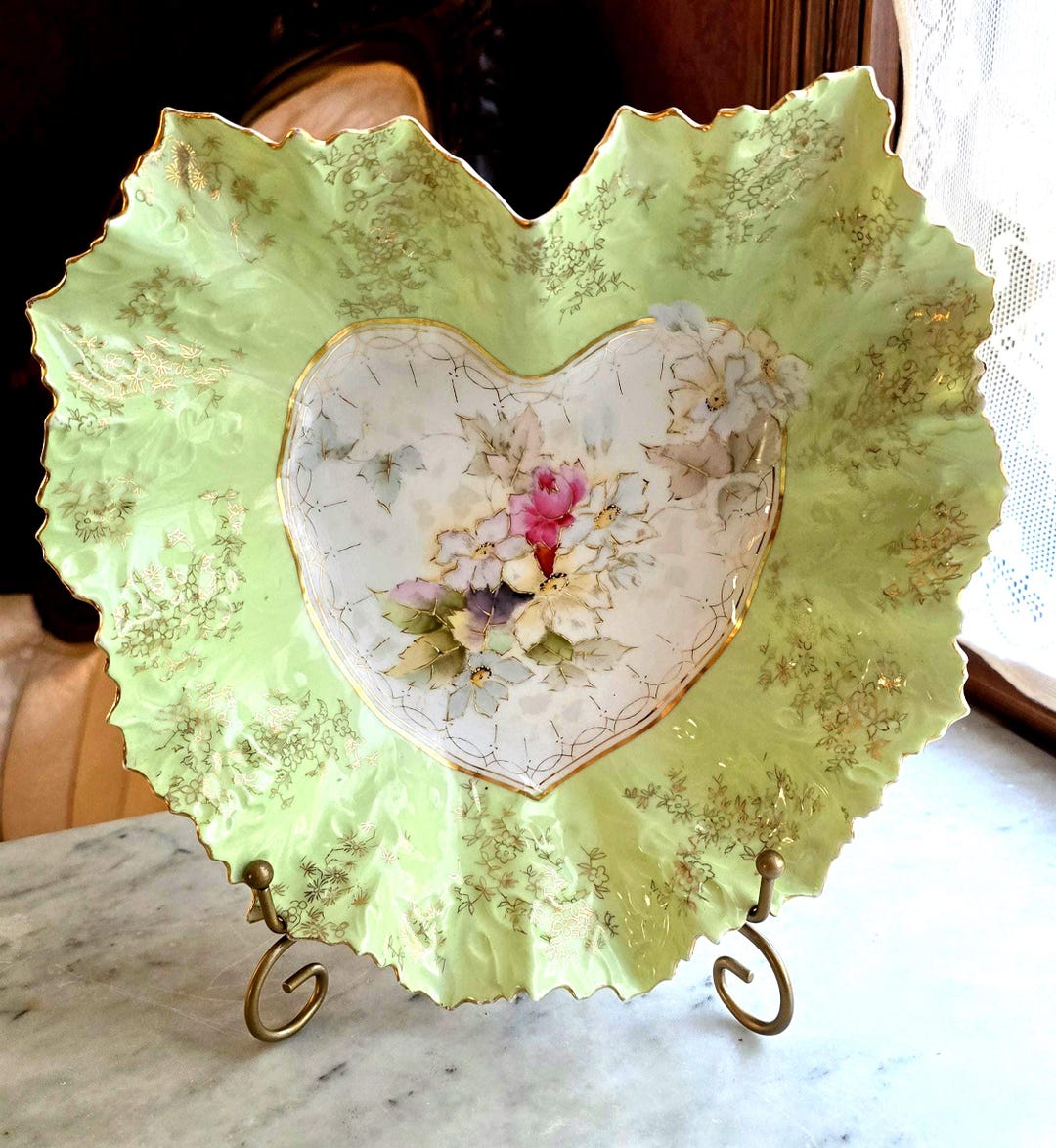 Antique Unmarked RS Prussia Victorian Hand Painted Heart Shaped Bowl - Etsy