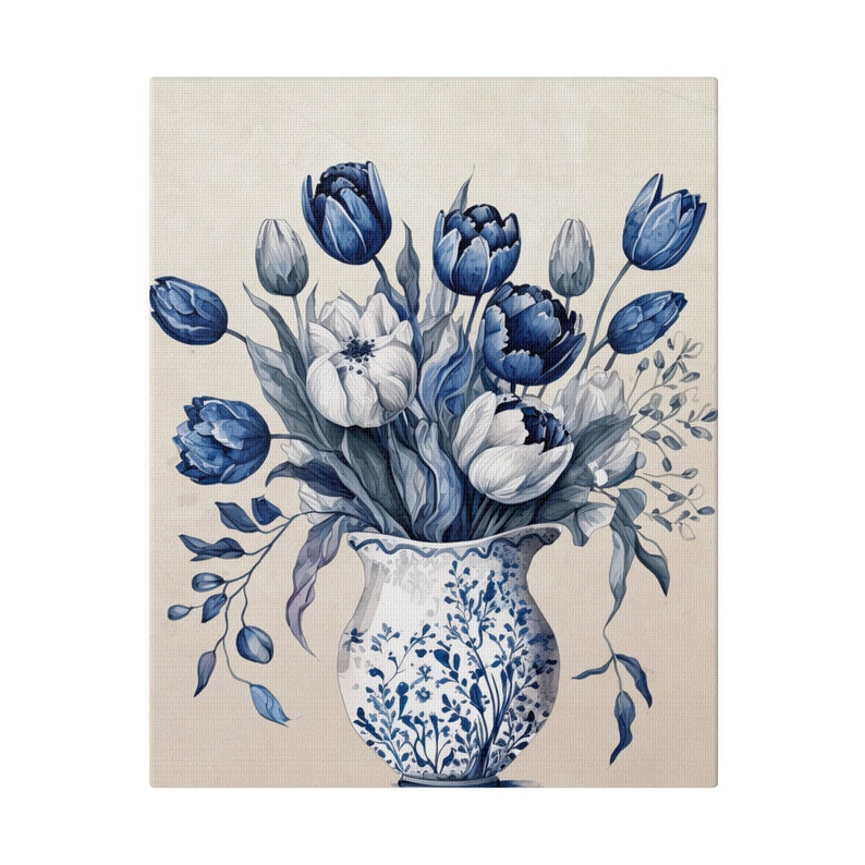 Delft Blue Tulip Canvas Art Print: Floral Home Decor - Etsy