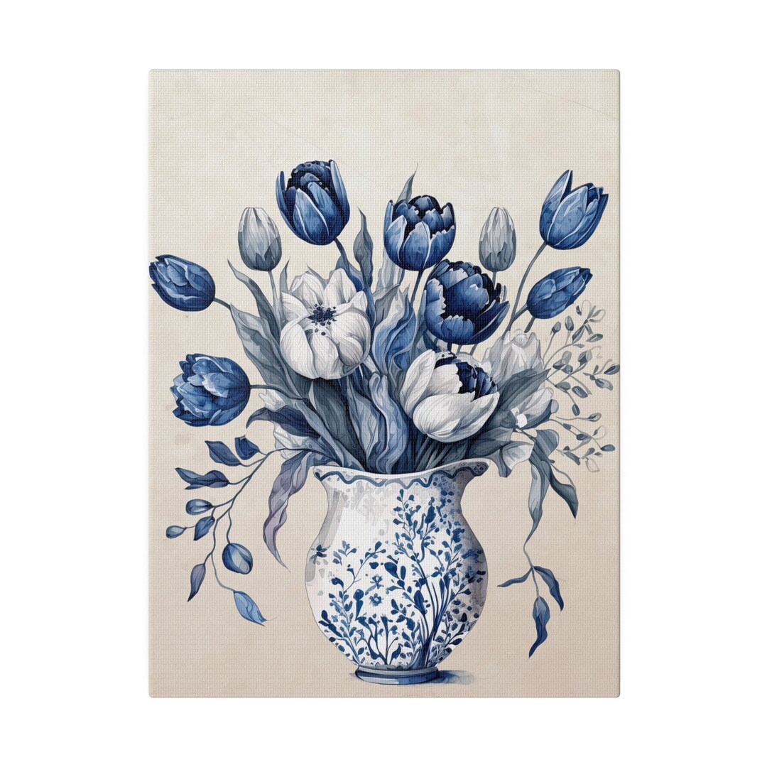 Delft Blue Tulip Canvas Art Print: Floral Home Decor - Etsy
