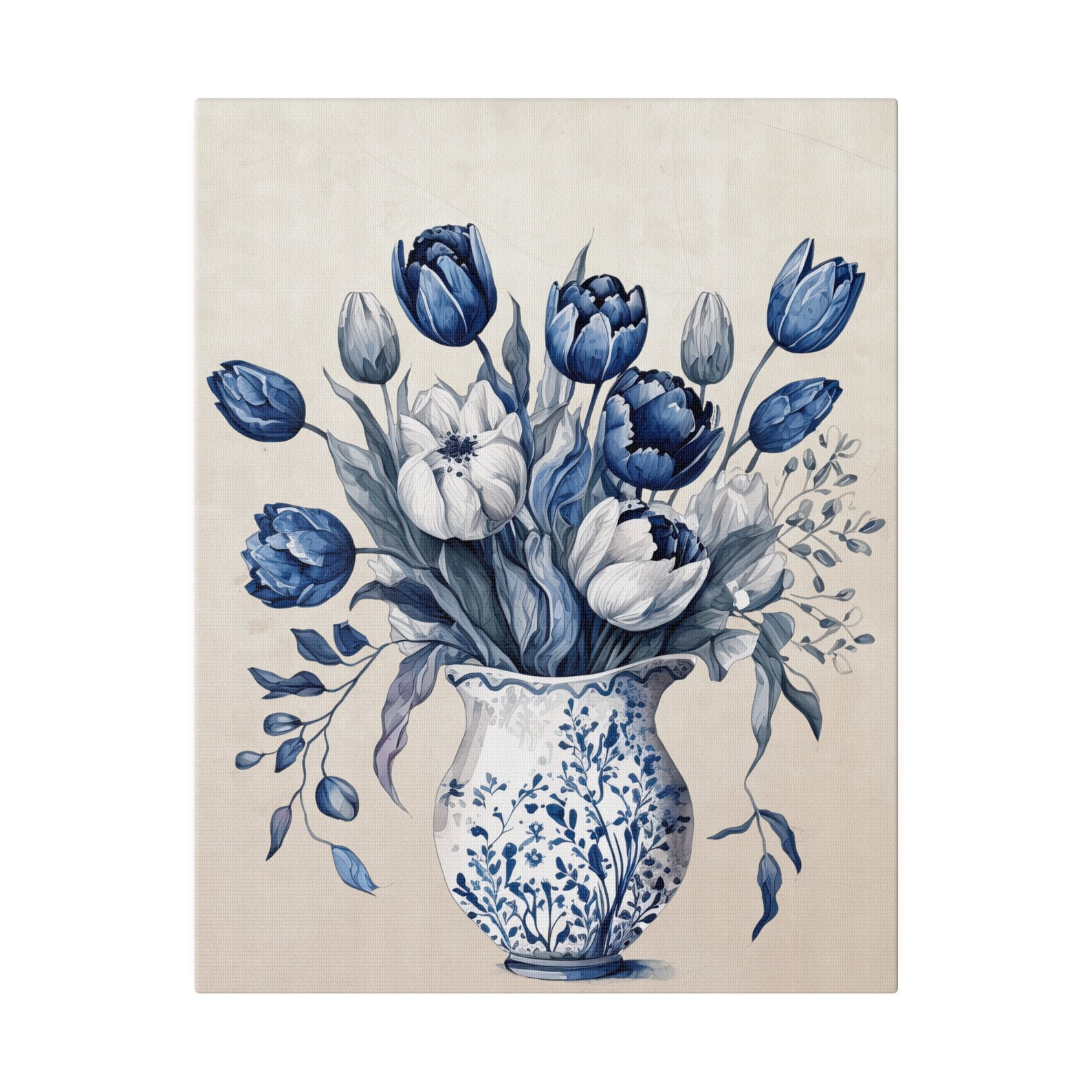 Delft Blue Tulip Canvas Art Print: Floral Home Decor - Etsy