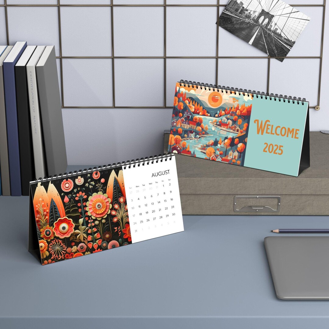 2025 Folk Art and Scenery Desktop Calendar, Monthly 2025 Desk Calendar ...