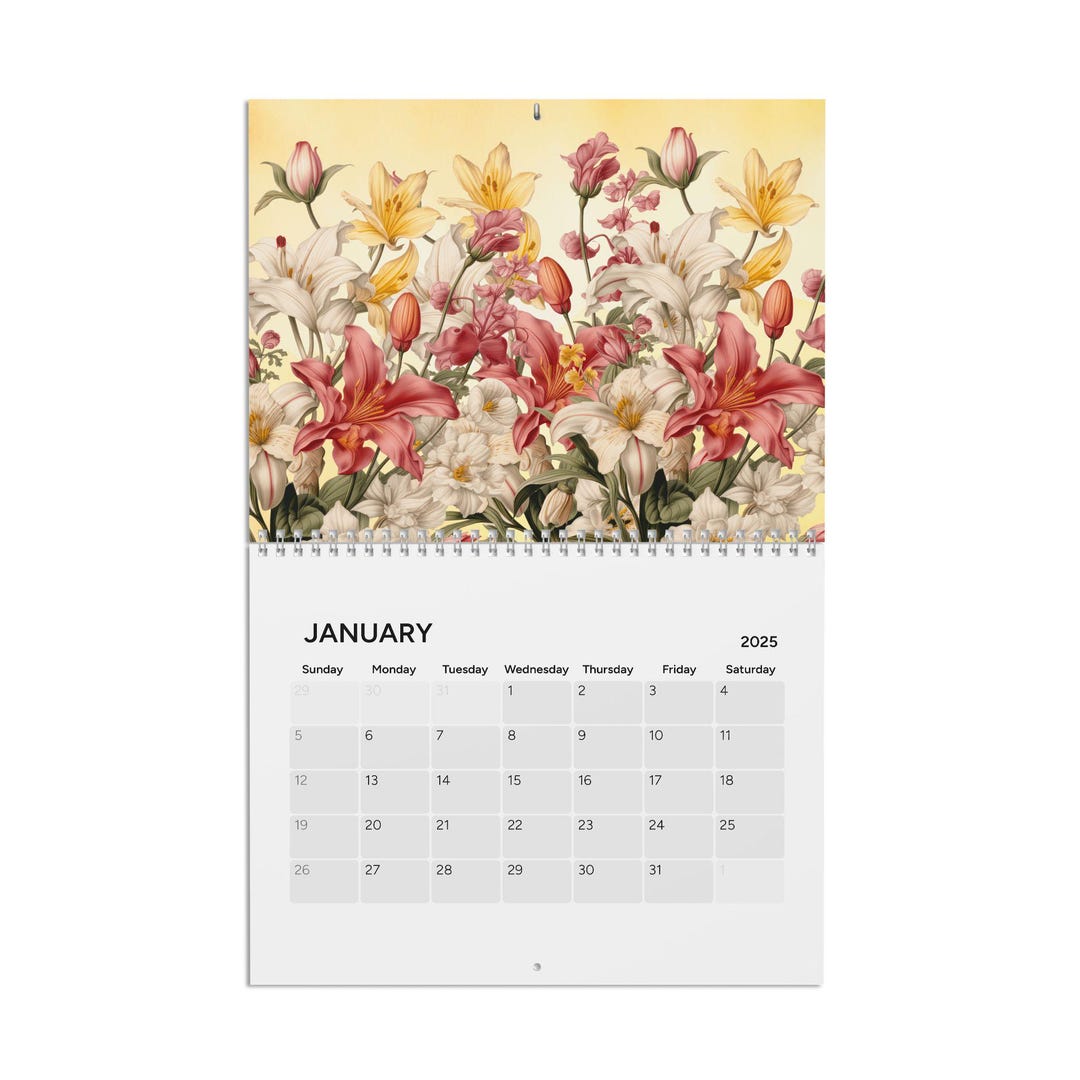2025 Monthly Wall Calendar, 2025 Hanging Calendar With Flowers - Etsy