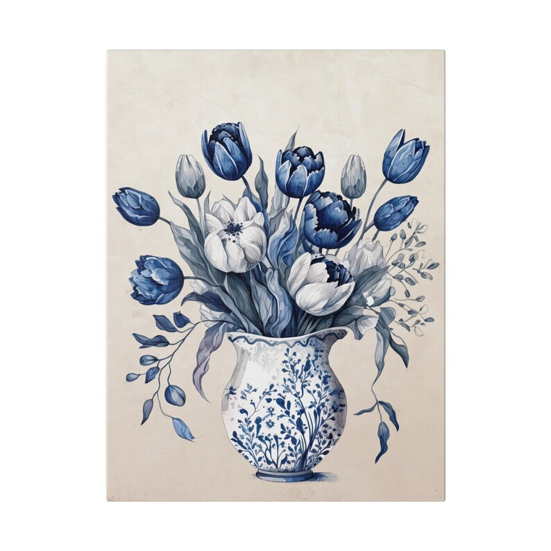 Delft Blue Tulip Canvas Art Print: Floral Home Decor - Etsy