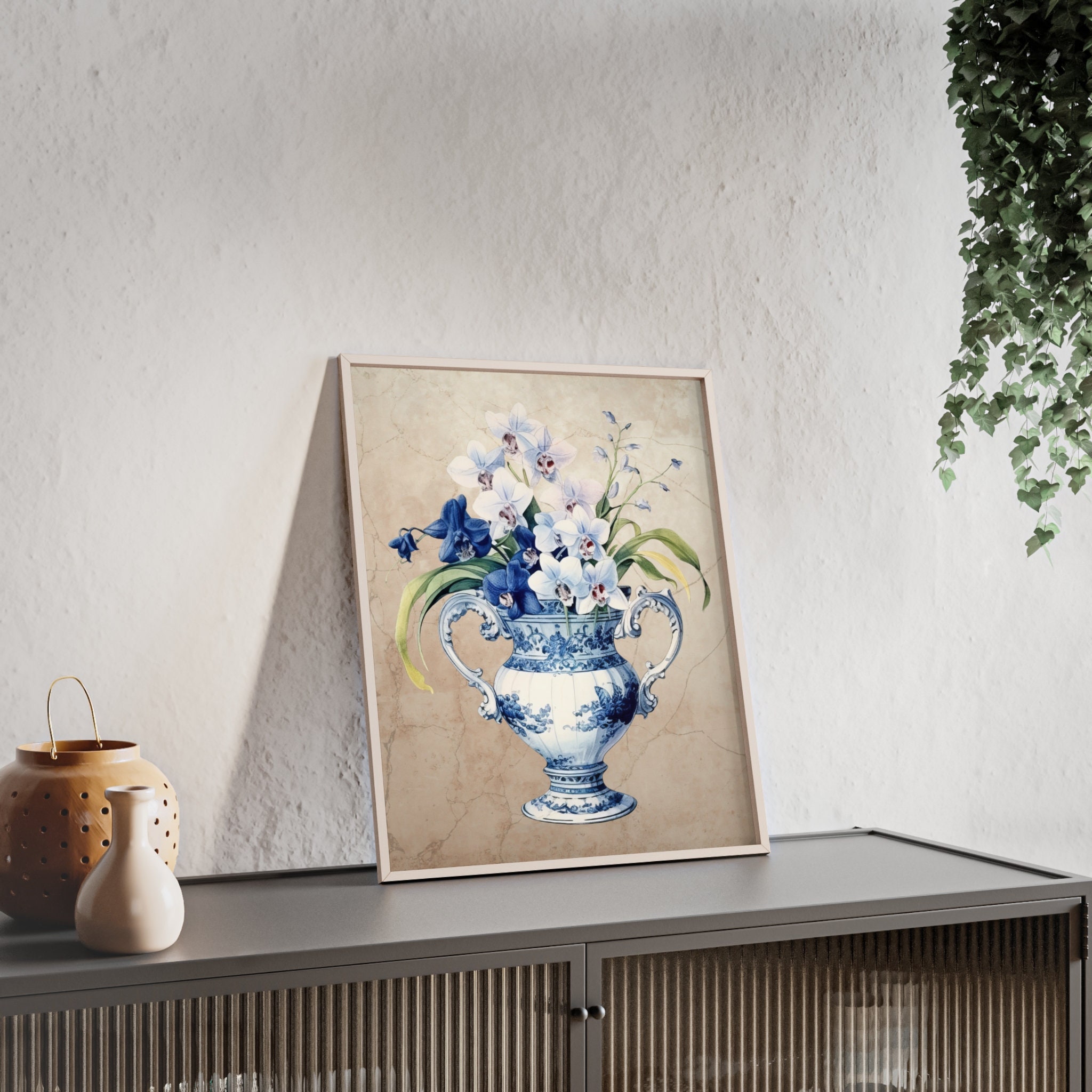 Posters With Wooden Frame Delft Art Hanging Frame Home Decor Flower Art ...