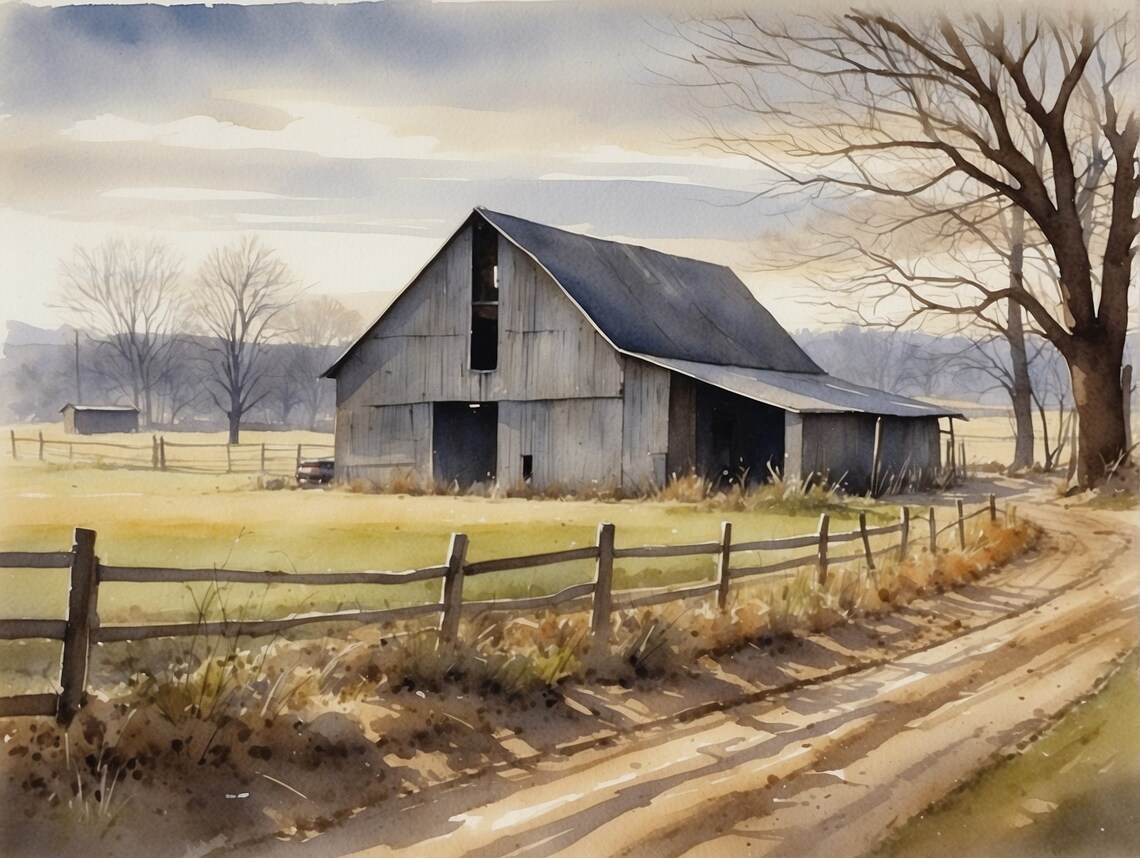 A Watercolor Digital Print of a Rustic Barn. Size: 1736 X 1296 - Etsy ...