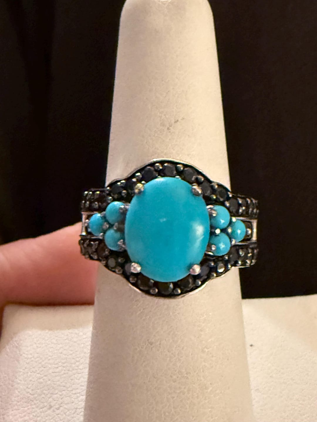 Sleeping Beauty Turquoise Black Spinel Sterling and Platinim Chuck ...