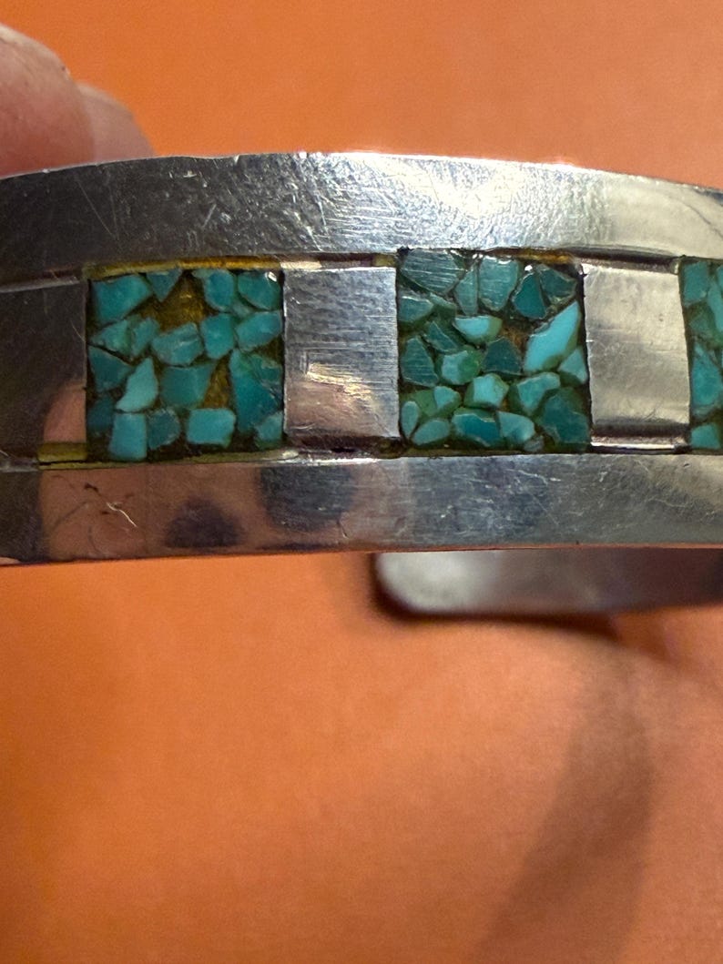 Sterling Silver Turquoise Chip Inlay Cuff Bracelet Southwestern Size 6. ...