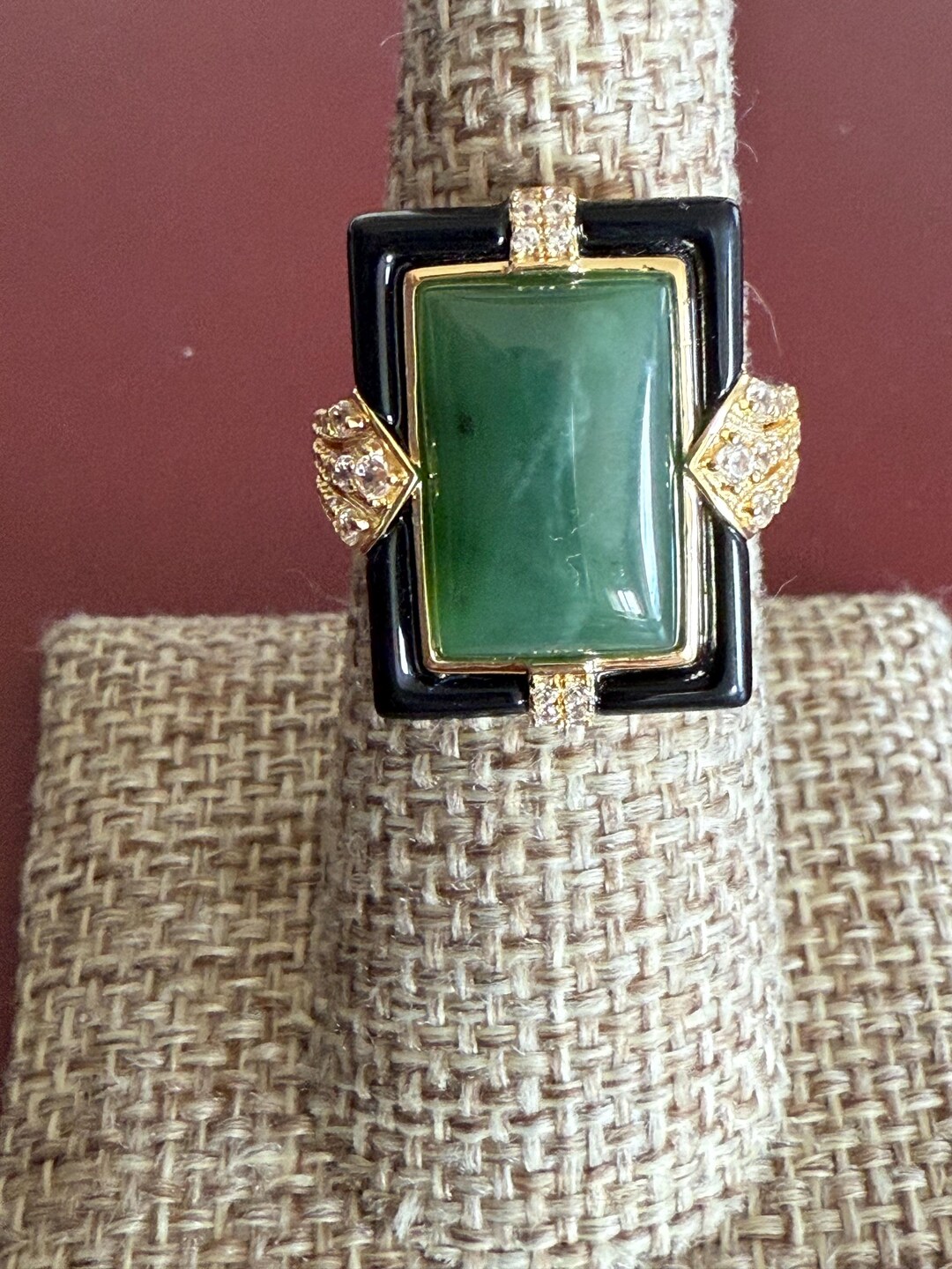 Jade and Enamel Sterling Silver Gold Plated Ring Size 7 - Etsy