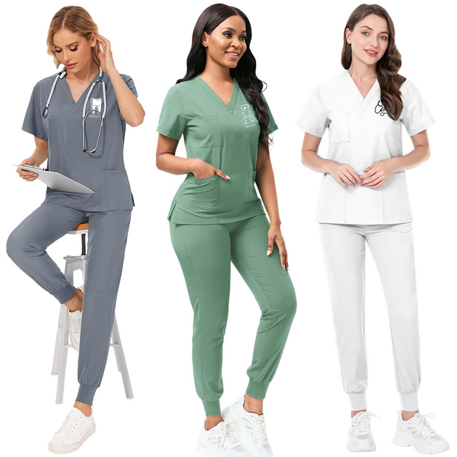 Personalized Scrub Set, Nurse Scrubs, Hospital Uniform, V-neck Doctor ...