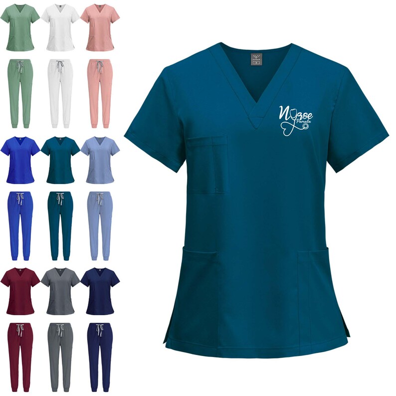 Personalized Scrub Set, Nurse Scrubs, Hospital Uniform, V-neck Doctor ...