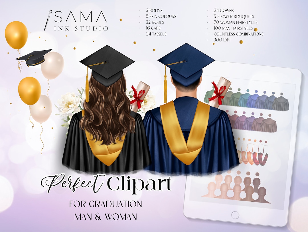 Graduation Clipart, Bachelor, Master, PHD, Boy and Girl Artwork ...