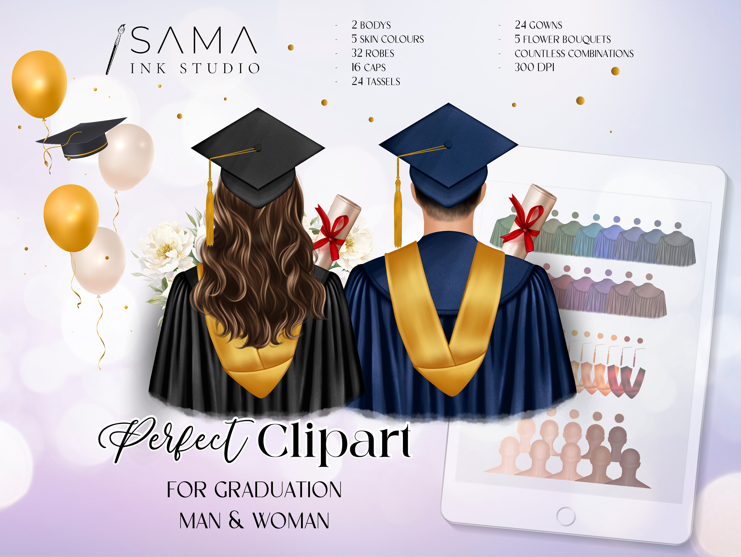 Graduation Clipart, Bachelor, Master, PHD, Boy and Girl Artwork ...