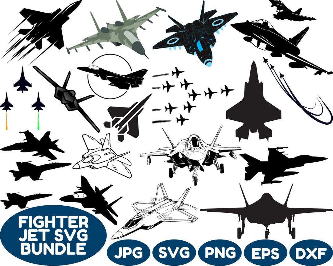Fighter Jet SVG Bundle: Airplane Silhouette Clipart (digital Download ...