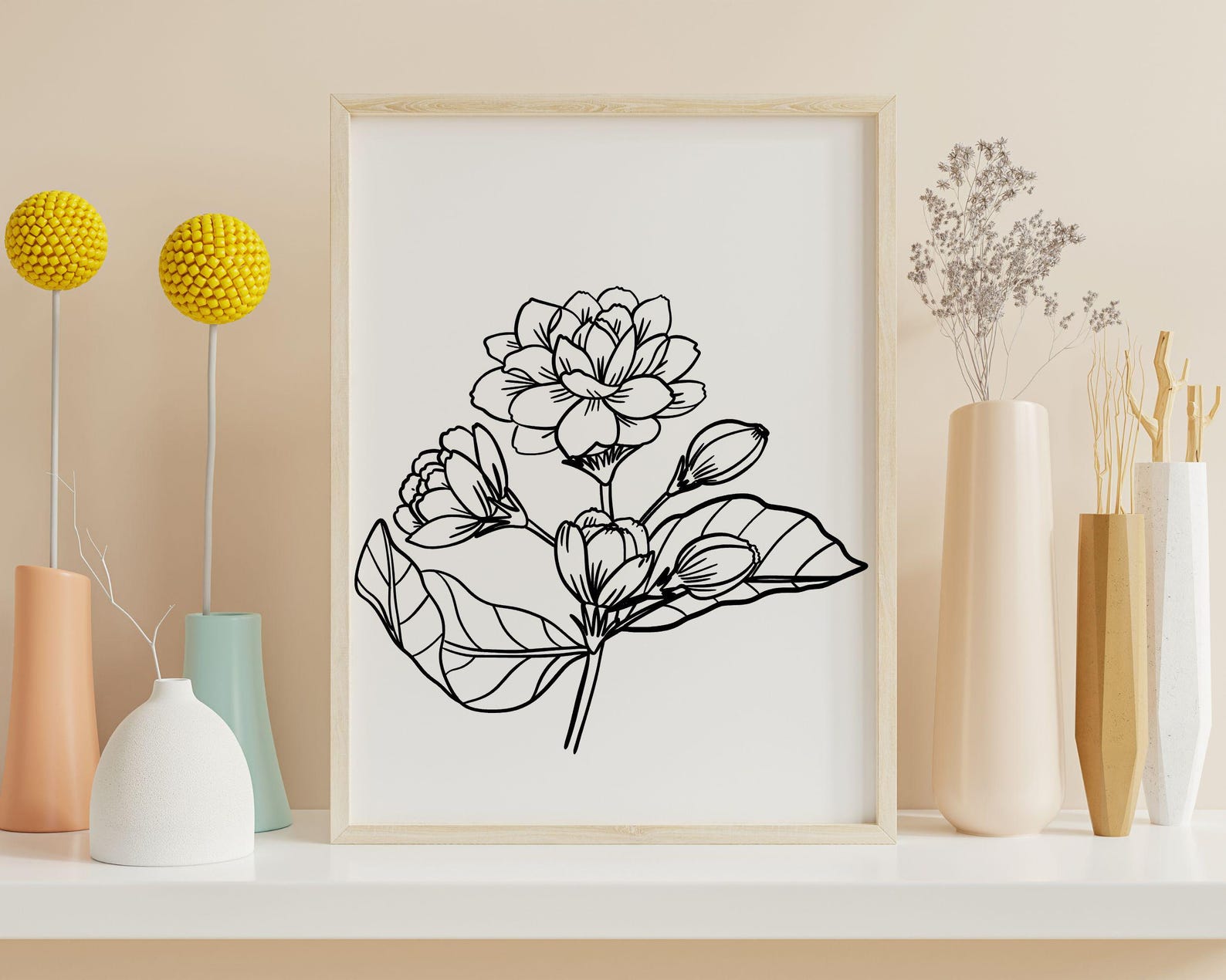 Jasmine Floral Outline SVG PNG: Vector Cut Files (digital Download) - Etsy