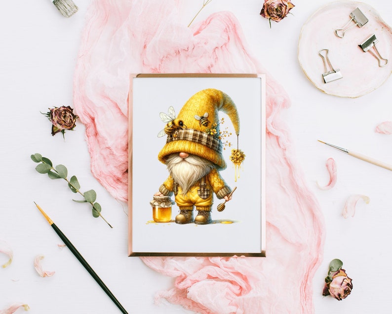 Honey Bee Gnomes Watercolor Clipart PNG, Bumble Bee Gnomes, Watercolor ...