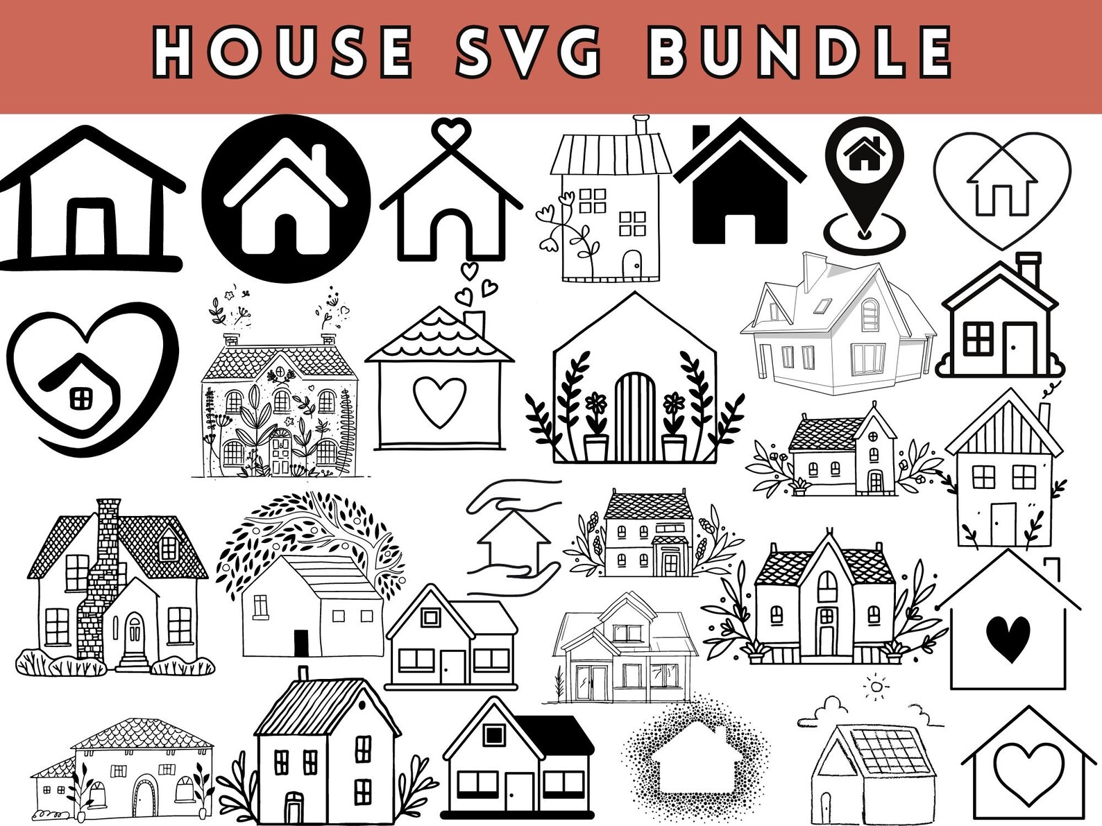 Little House Svg Bundle, Roof House Svg, House Outline Svg, Floral ...