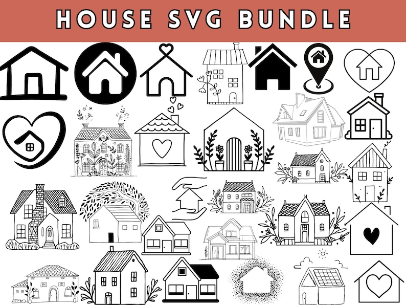 House SVG Bundle: Floral, Scandinavian, Tiny Home Cut Files - Etsy