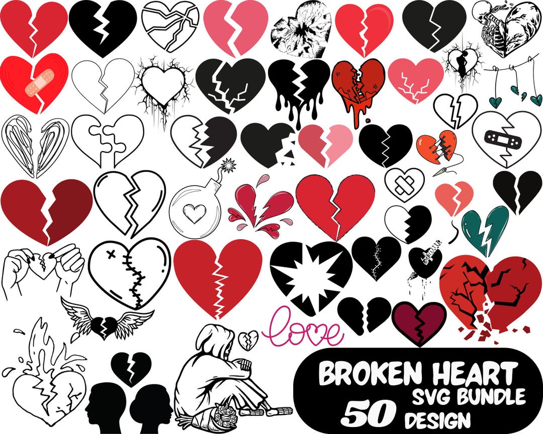 Broken Heart SVG Bundle: Heartbreak Clipart, Cricut Files (digital File ...
