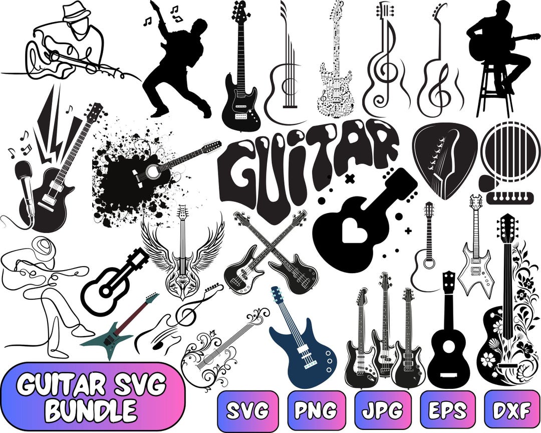 Guitar SVG Bundle: Floral, Acoustic & Electric Guitar Designs (digital ...