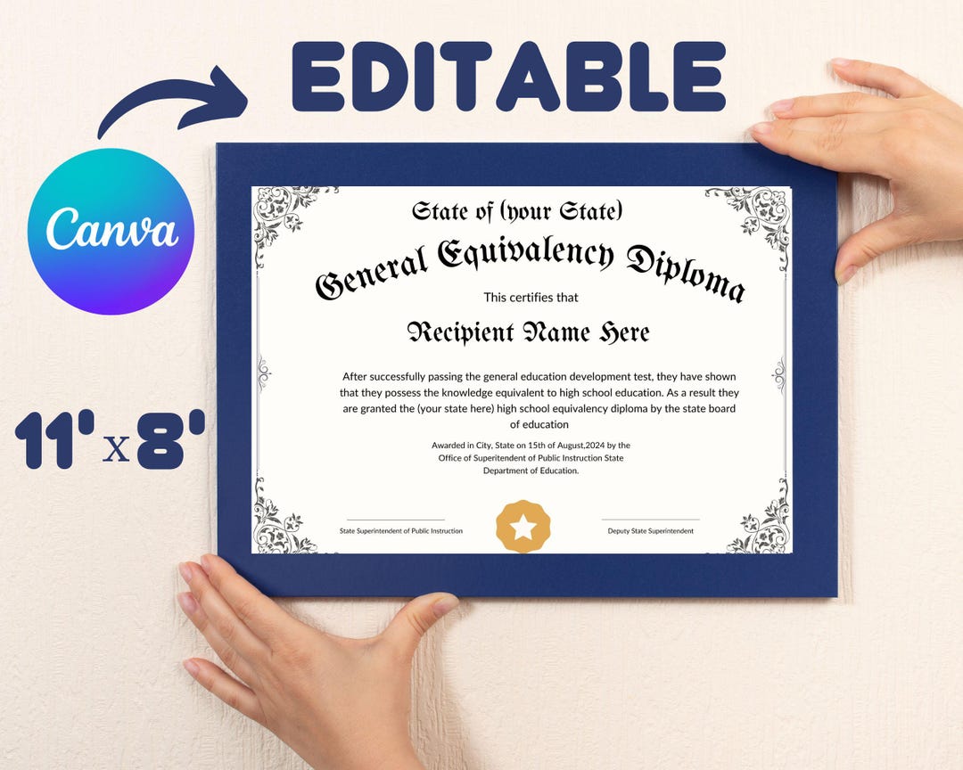 GED Diploma Certificate Template, Editable Certificate, Canva Template ...
