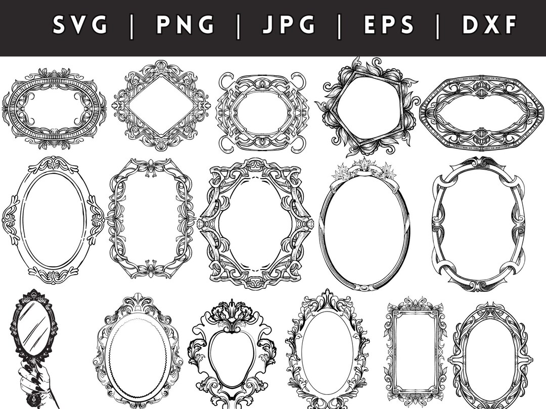 Vintage Mirror Frame SVG Bundle, Baroque Frame Svg, Ornate Frame Svg ...
