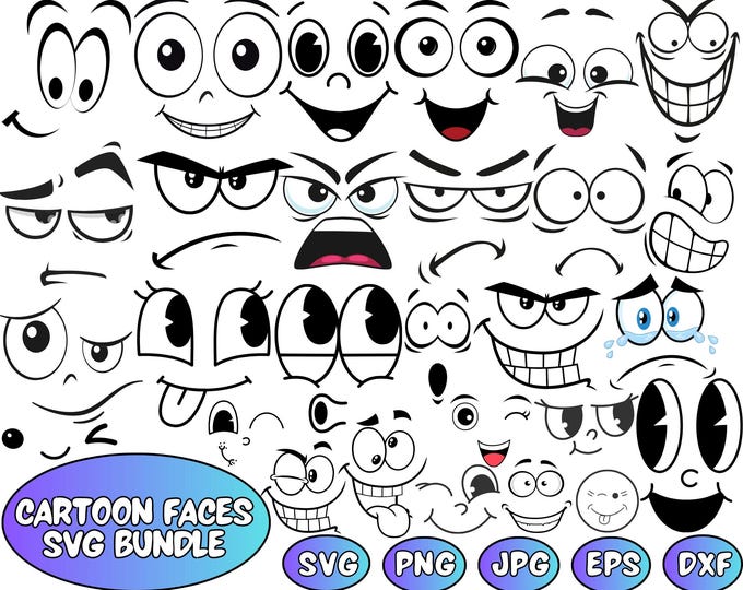 Cartoon Emotion Faces SVG Bundle: Kawaii Clipart (digital Download ...