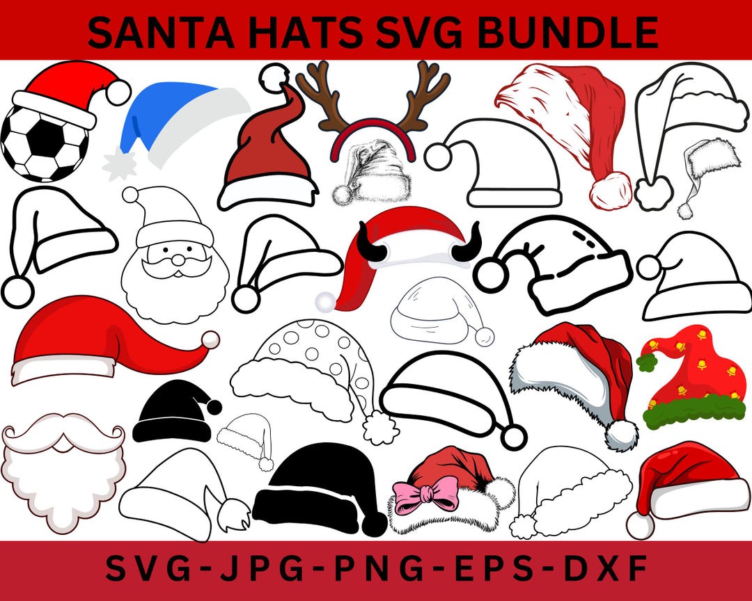 Santa Hat Svg Bundle, Christmas SVG, Santa Hat Silhouette, Christmas ...