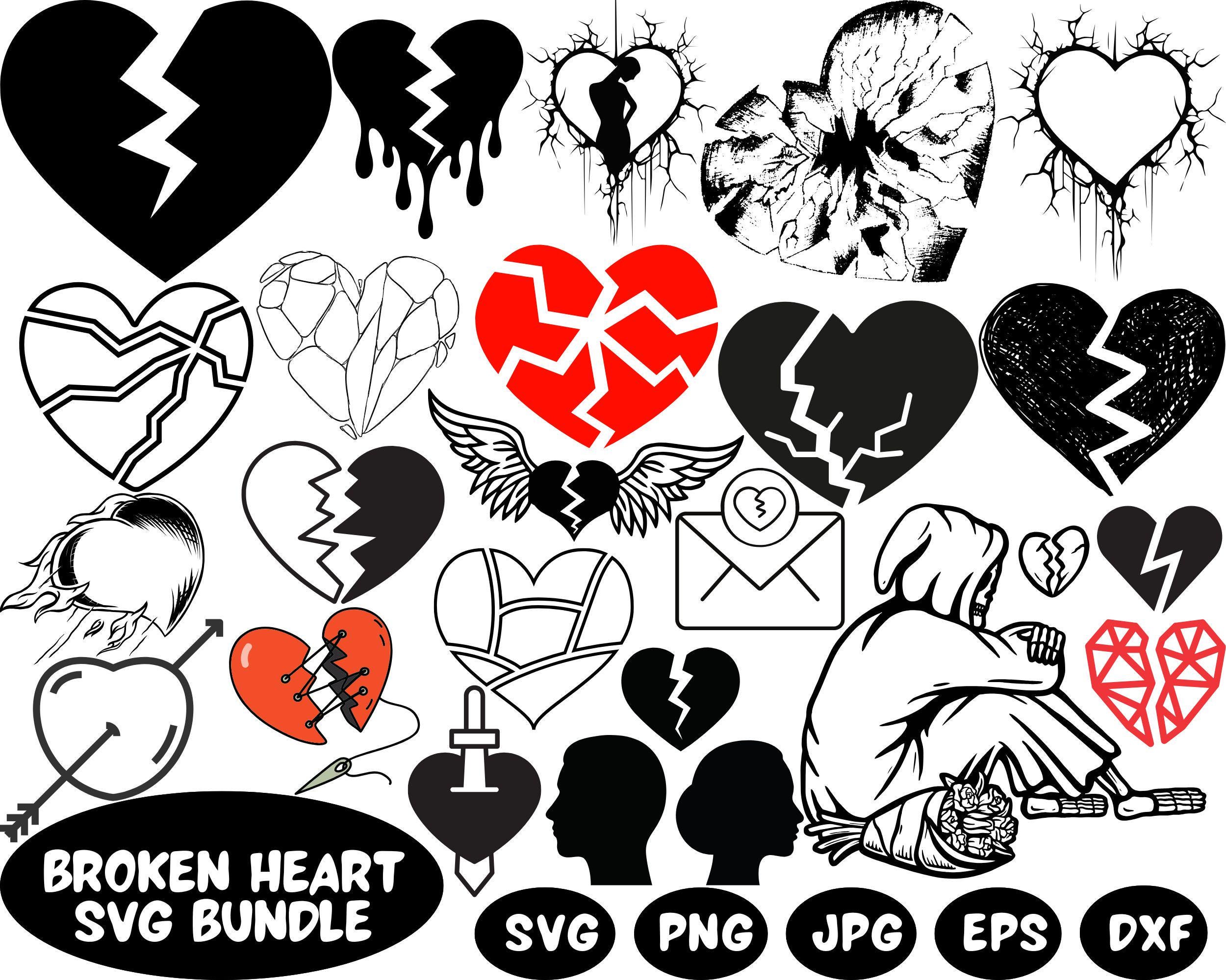 Broken Heart SVG Bundle: Distressed & Cracked Heart Clipart (digital ...