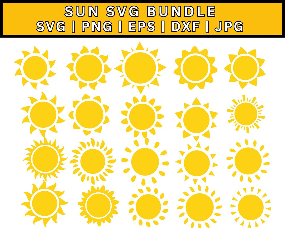 Sun Svg Files for Cricut, Sun Svg Bundle, Sun Png Dxf Pdf, Summer Sun ...