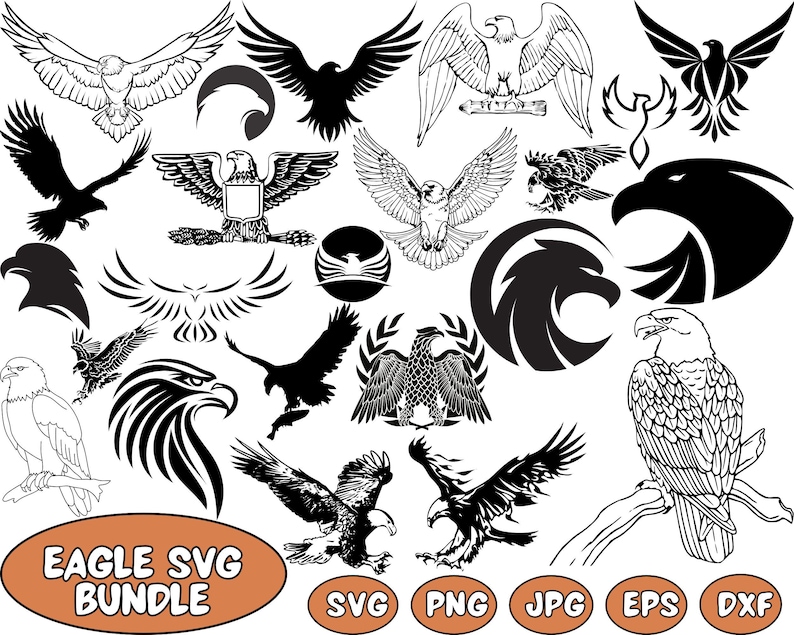 Eagle SVG Bundle: Black and White Flying Eagle Designs (commercial Use ...