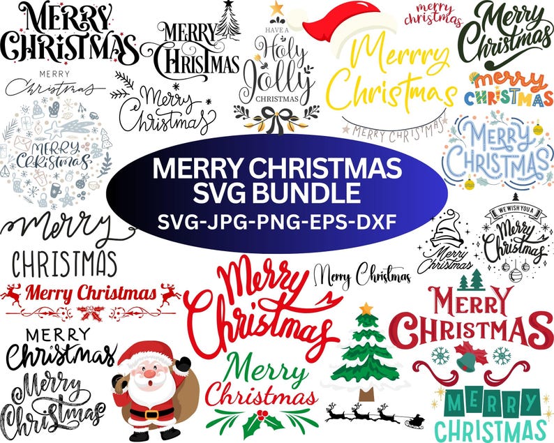 Merry Christmas Text SVG Bundle: Cricut Cut Files (digital Download) - Etsy