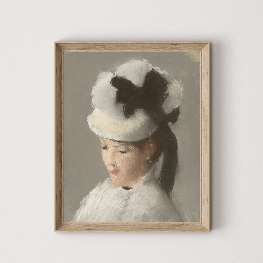 Neutral Portrait Painting, Lady in White Wall Art Print | Digital ...