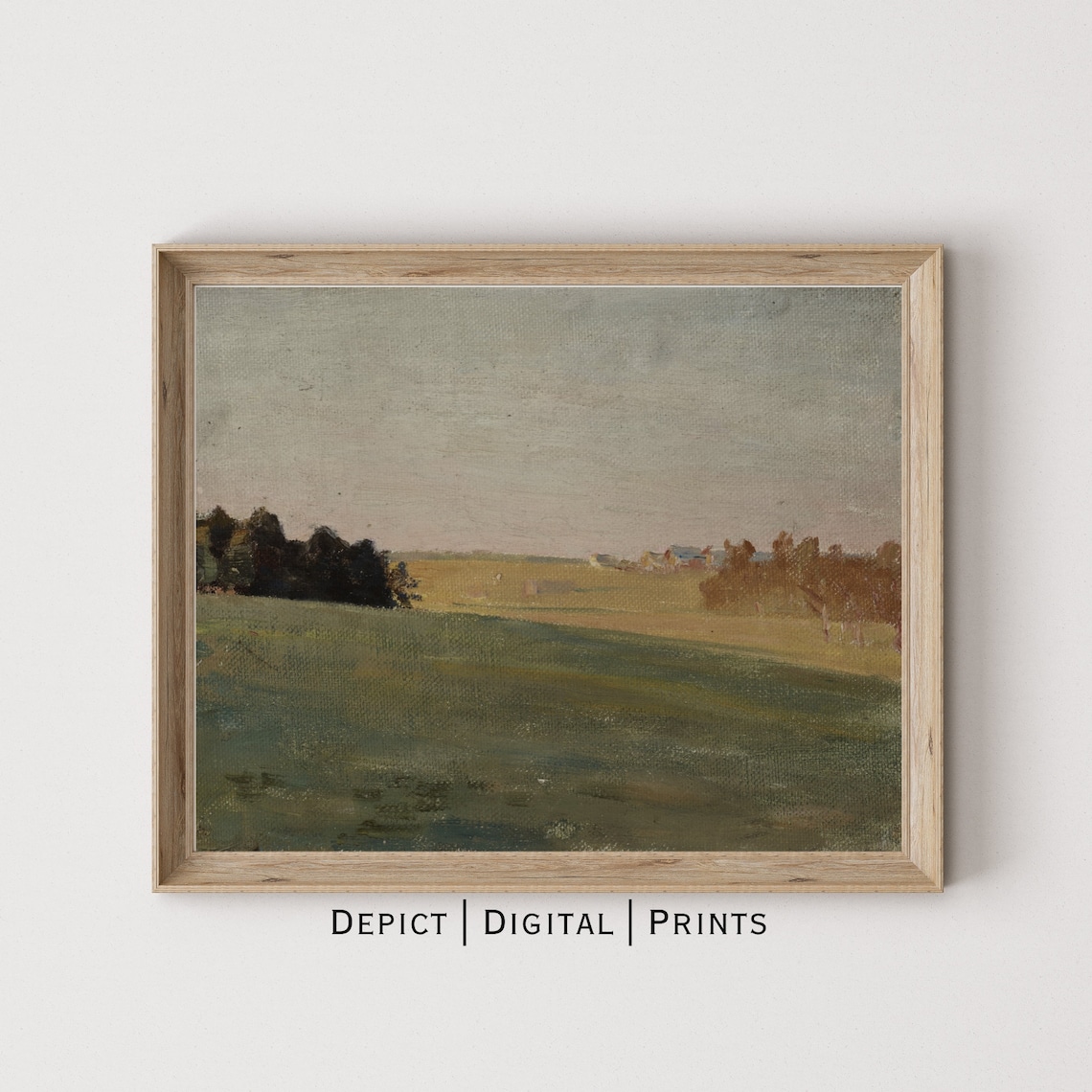 Set of 2 Abstract Landscape Paintings, Muted Green Country Painting ...