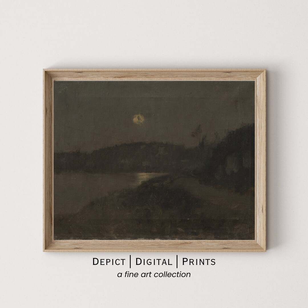 Moody Nighttime Painting Print, Dark Night Moon Wall Art Print ...
