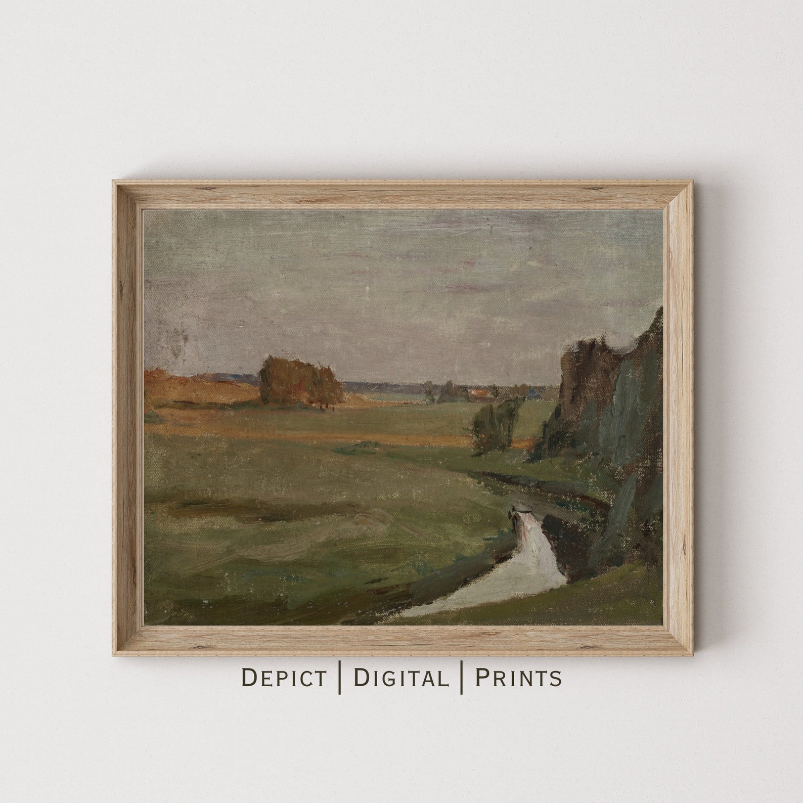 Set of 2 Abstract Landscape Paintings, Muted Green Country Painting ...