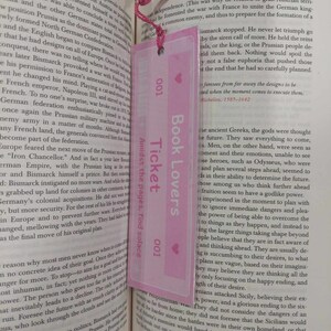 Book Lovers Ticket Laminated Bookmark Book Lovers Bookmark Birthday ...