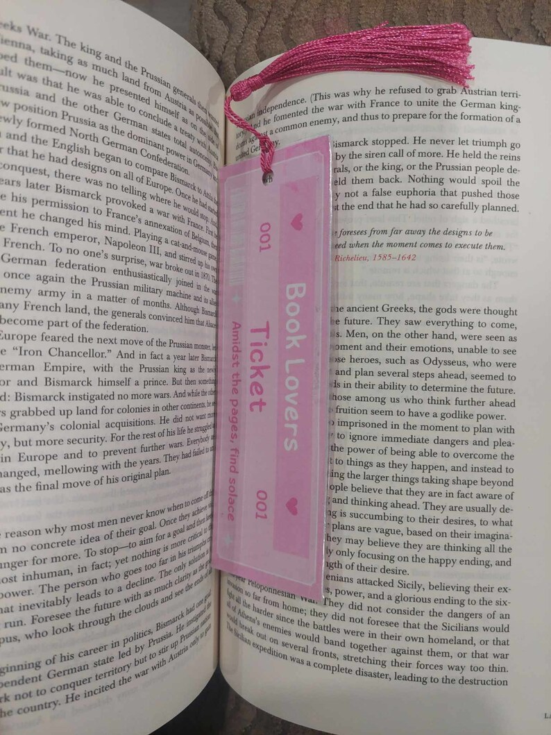 Book Lovers Ticket Laminated Bookmark Book Lovers Bookmark Birthday ...