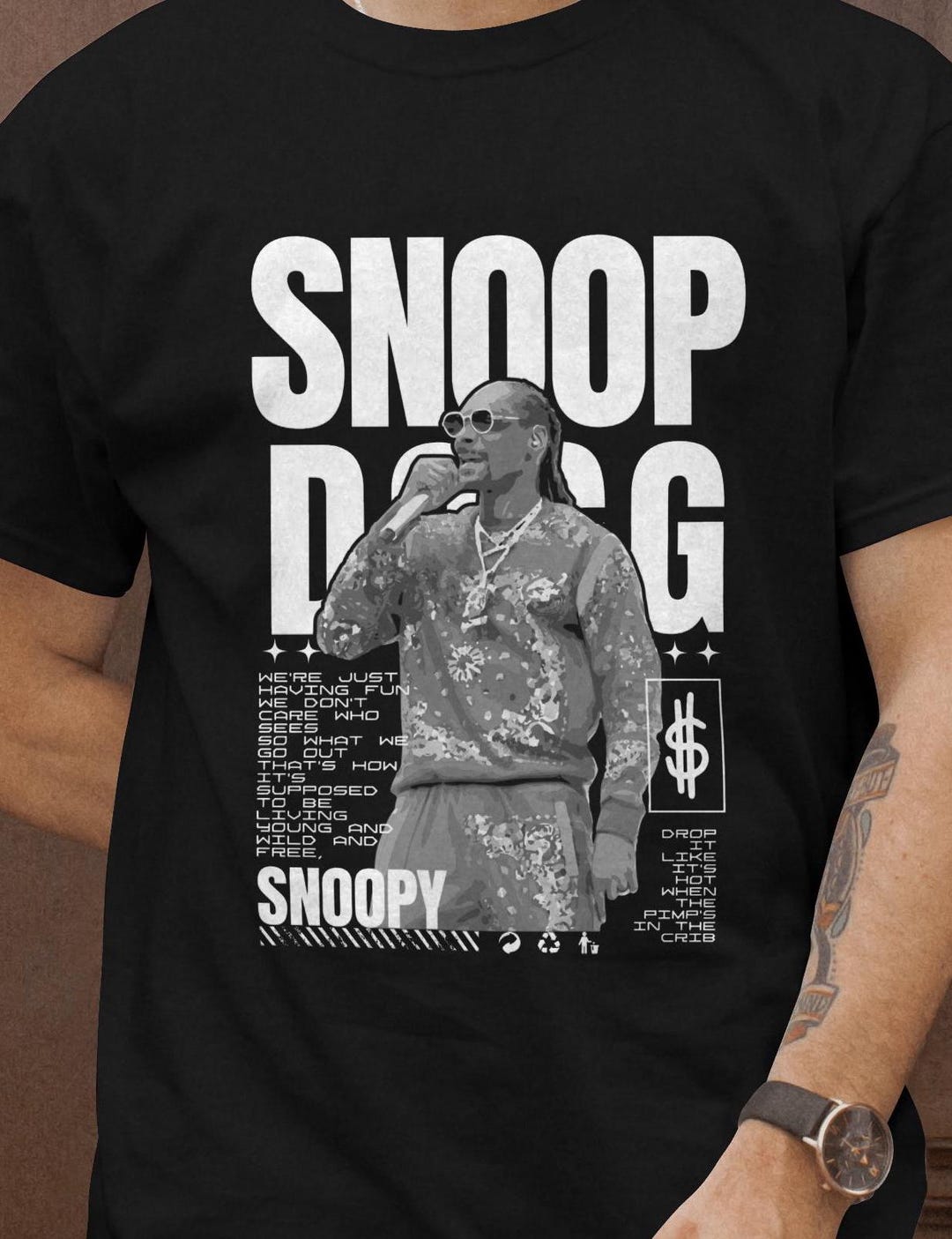 Snoop Dogg, Snoopy, Snoop 90's Rap Style Graphic Tee Mens Womens Rapper ...