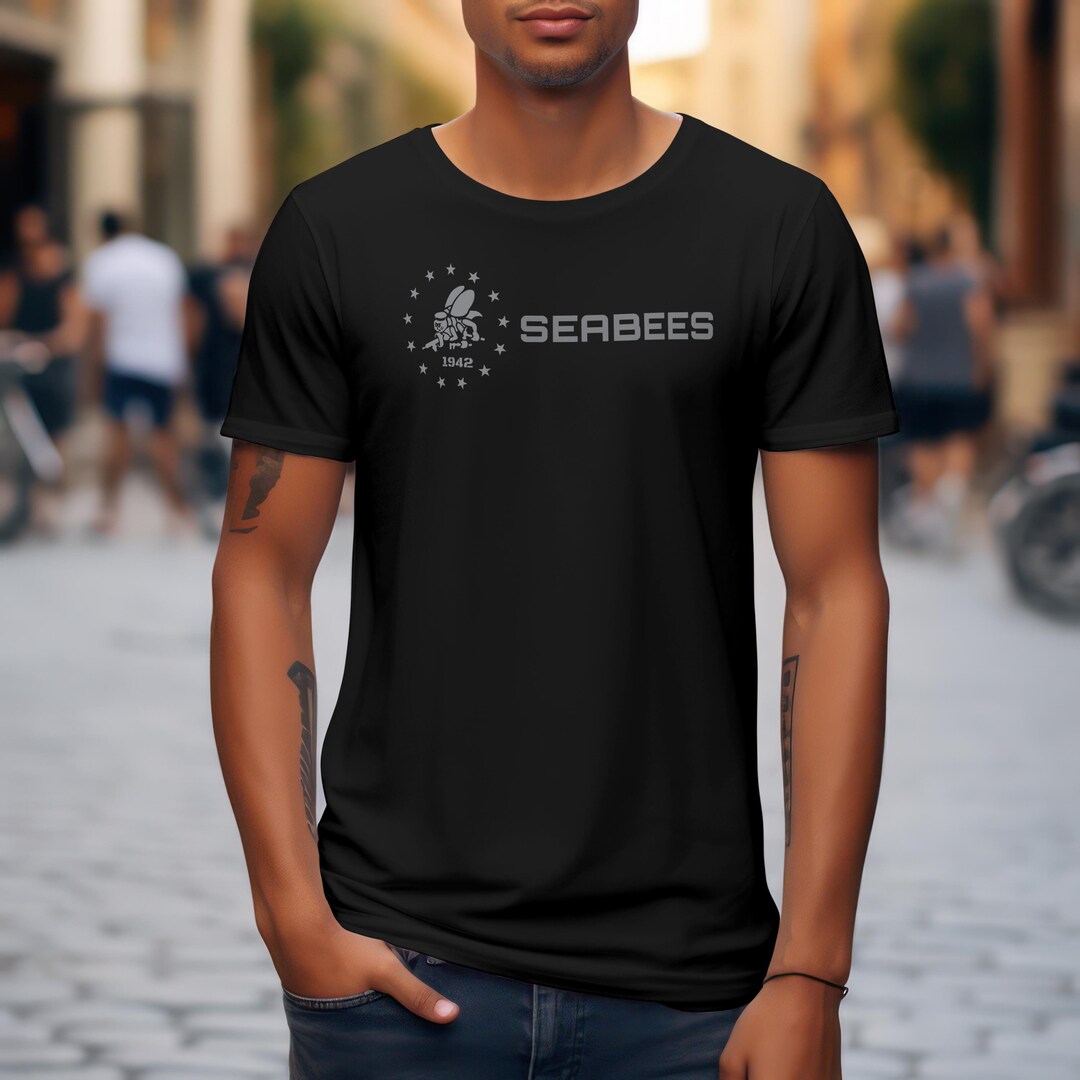 Seabees, Stencil Logo With Text, US Navy, One-sided T-shirt, Adult 100% ...