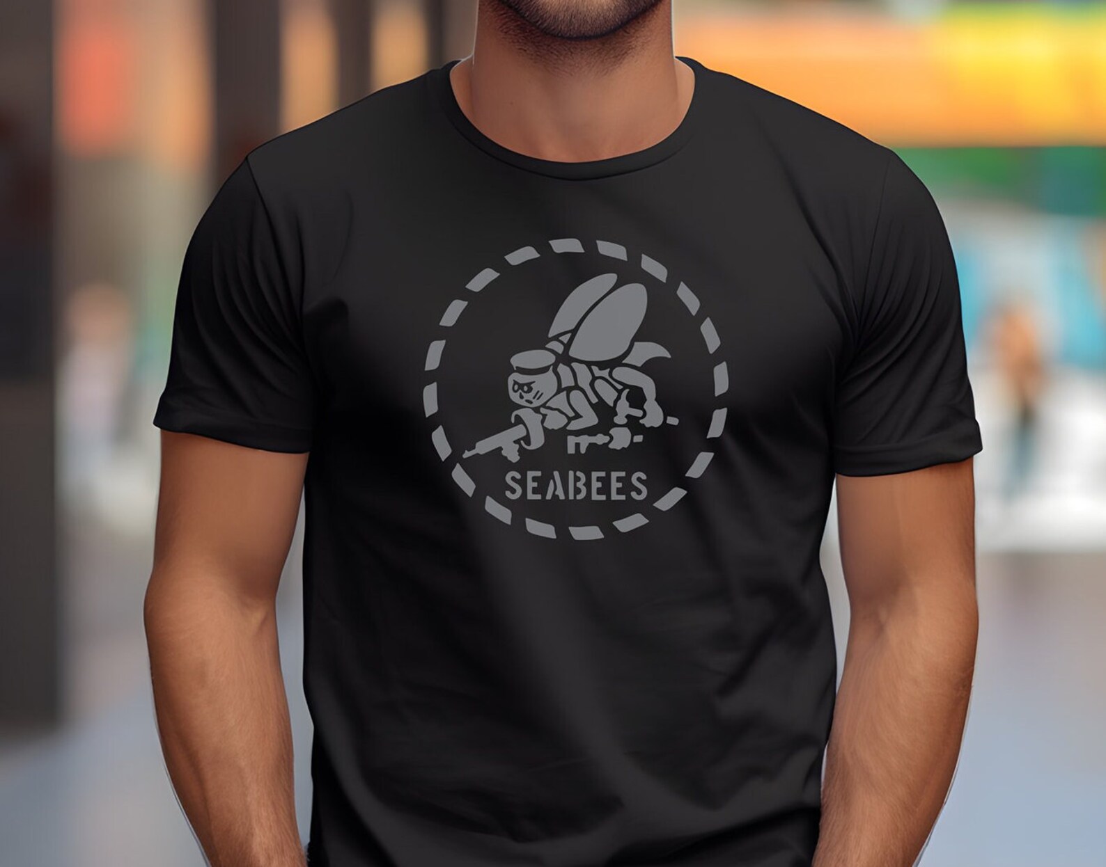 Seabees, Big Stencil Logo, US Navy, Men's Tri-blend Crew Tee, Front ...