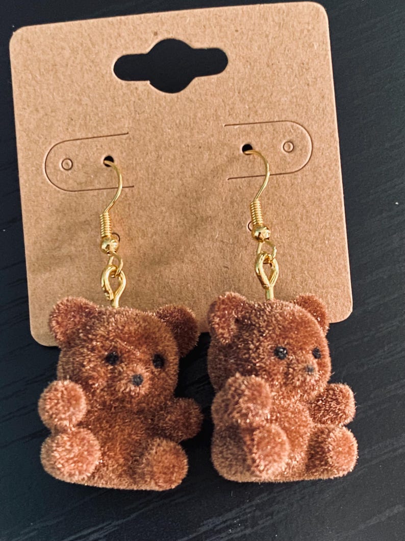 Soft Brown and Gold Felt Teddy Bear Earrings | Teddy Bear Earrings Soft Earrings | Cute Earrings ...