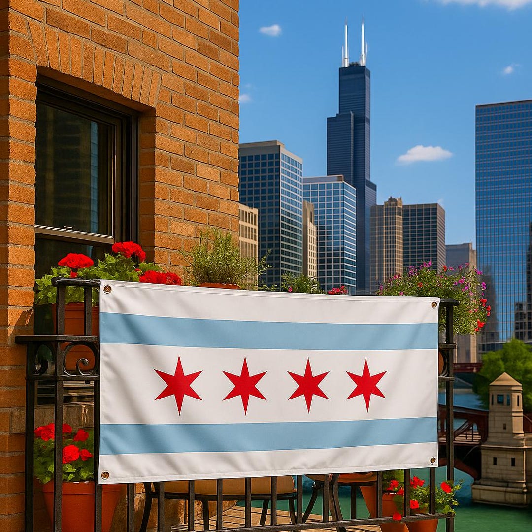 Chicago Flag Banner – 180x90/ 120x60cm - 4 Red Stars – City Flag Wall ...