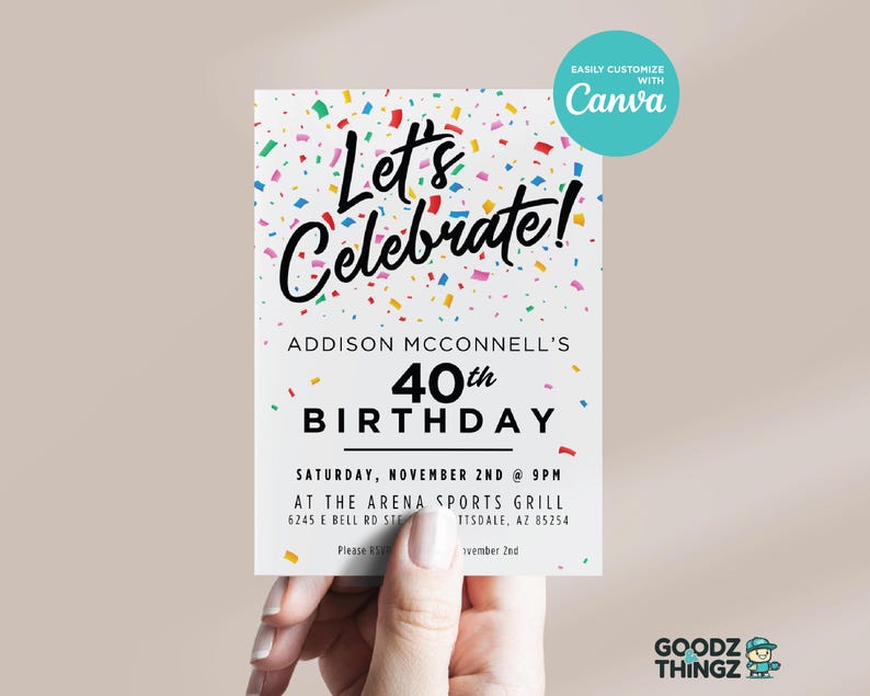 Lets Celebrate Confetti Birthday Invitation Template, Instant Digital ...