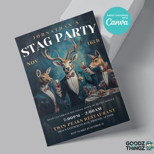 Stag Party Bachelor Invitation Template, Funny Animal Theme, Editable ...
