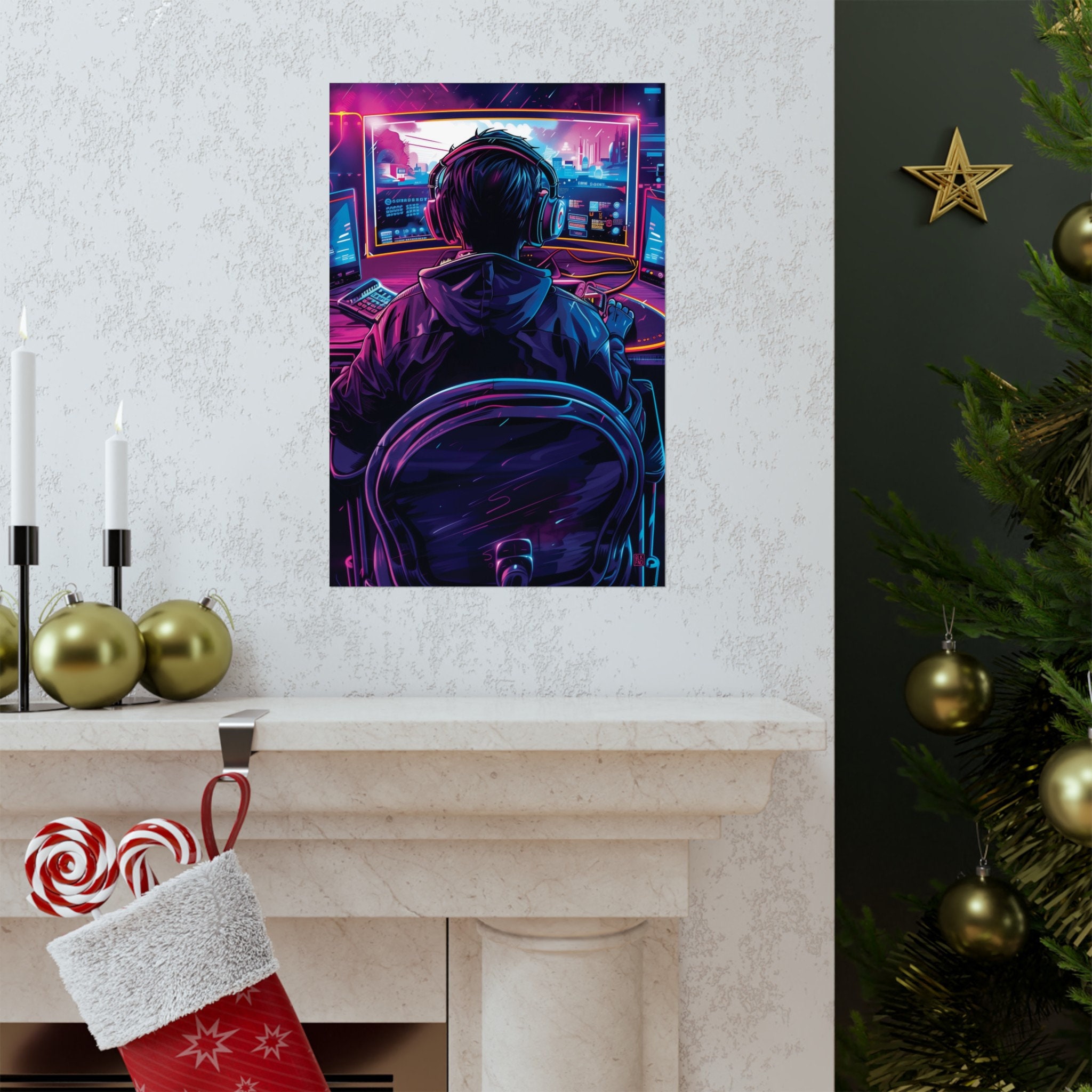 Retro Neon Cyberpunk Gamer Art Poster, PC Gaming Decor - Etsy