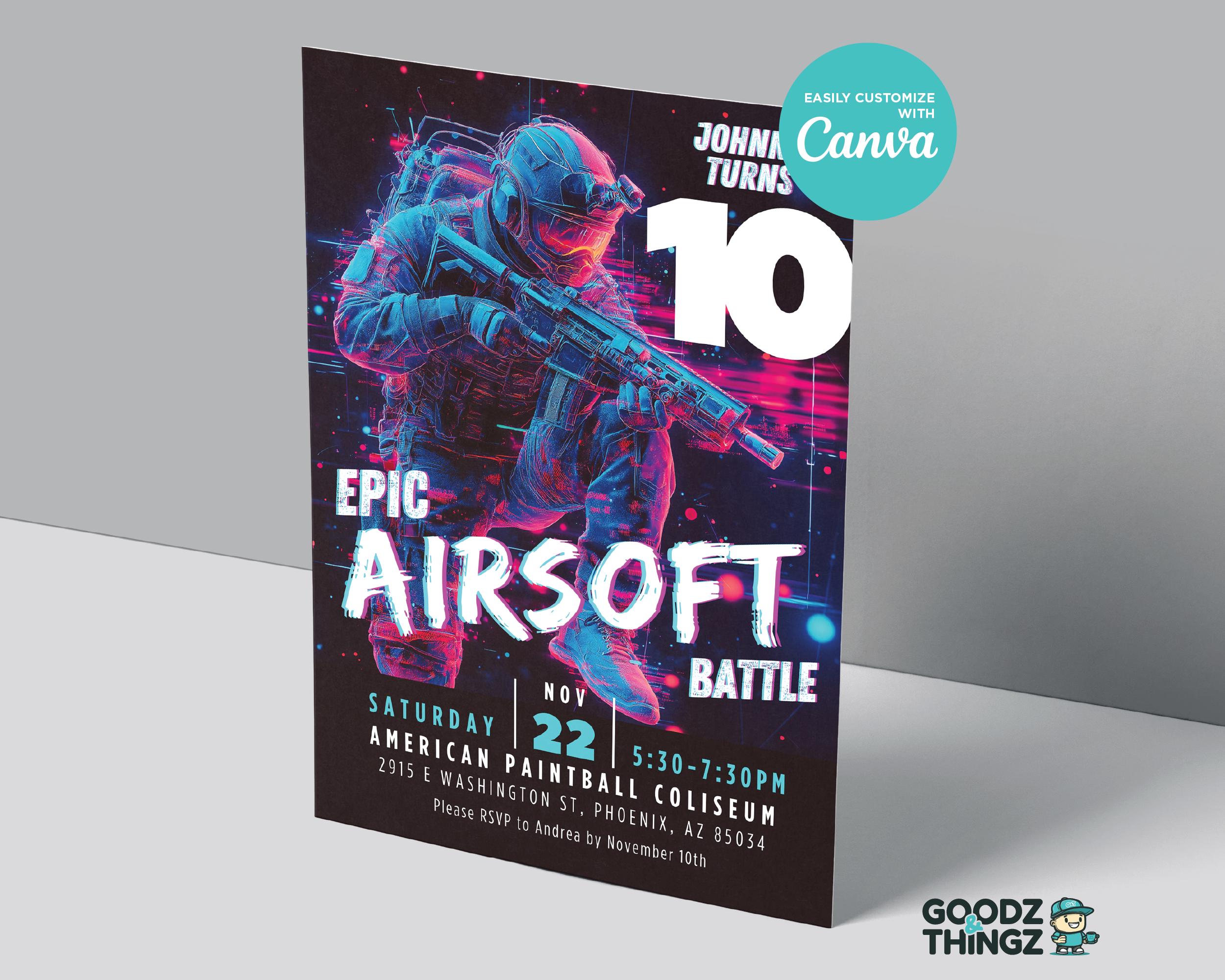 Airsoft Battle Birthday Invitation Template, Instant Digital Download ...