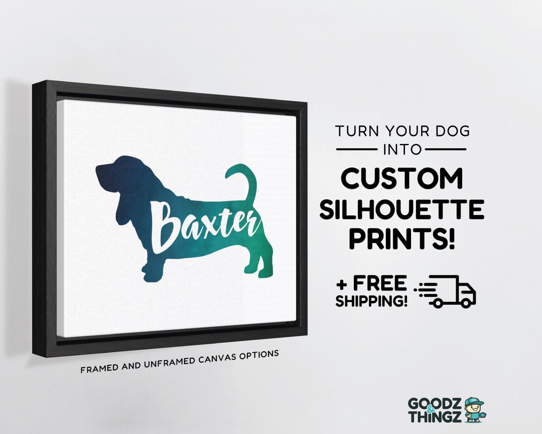 Personalized Dog Silhouette Wall Art Print, Watercolor Art Dog ...